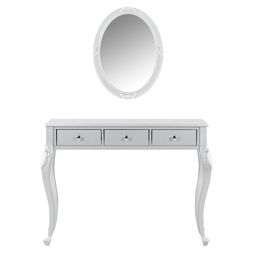 Latitude Run® Luxury Makeup Vanity Desk with Oval Mirror, 3-Drawer ...