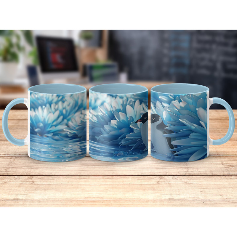 East Urban Home Set of 4 Animal Design 11oz Accent Mugs – White Ceramic ...