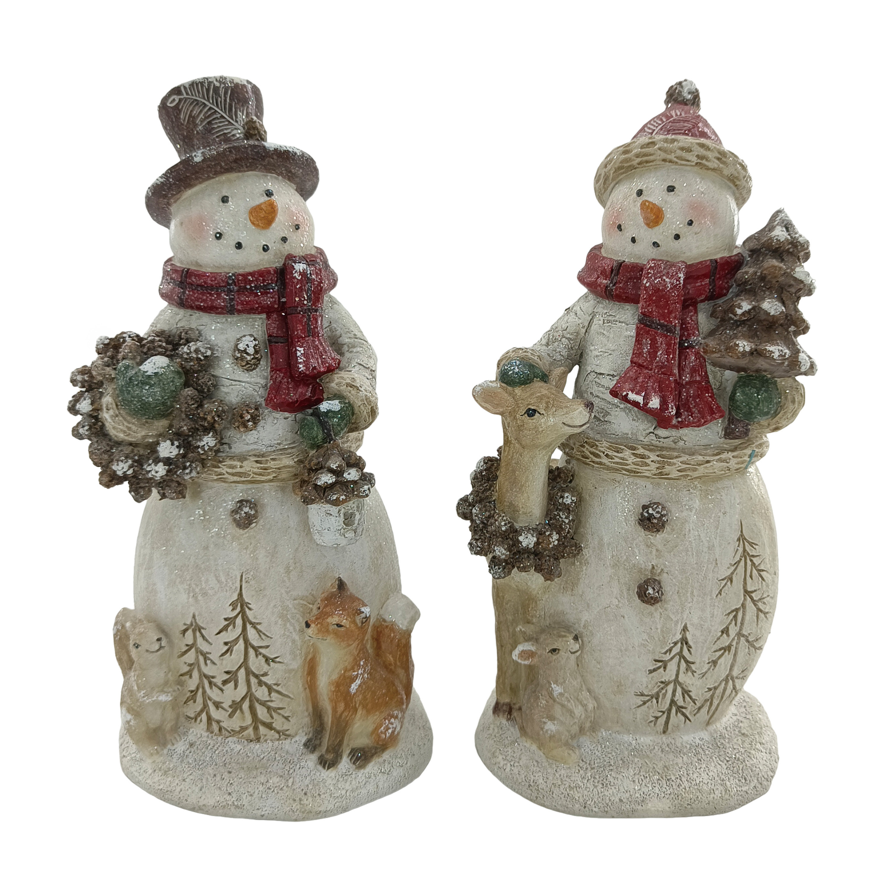 The Holiday Aisle® Resin Forest Snowman Figurine Set of 2 Christmas ...