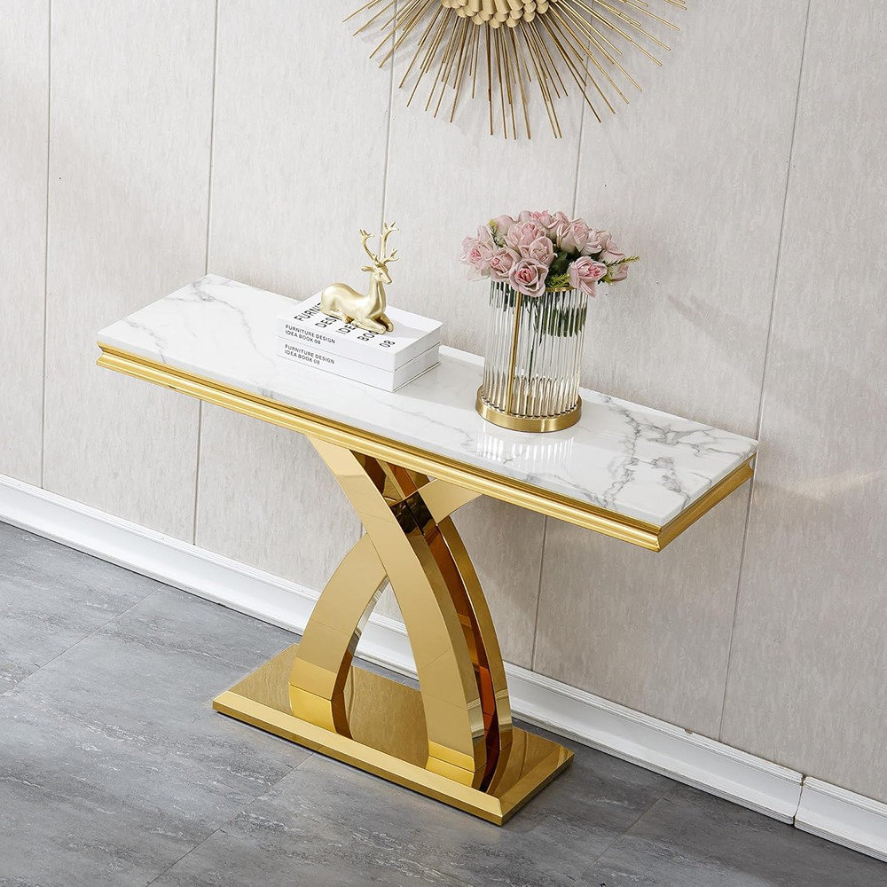 Everly Quinn 1 Piece Living Room Console Table Luxury Faux Marble ...