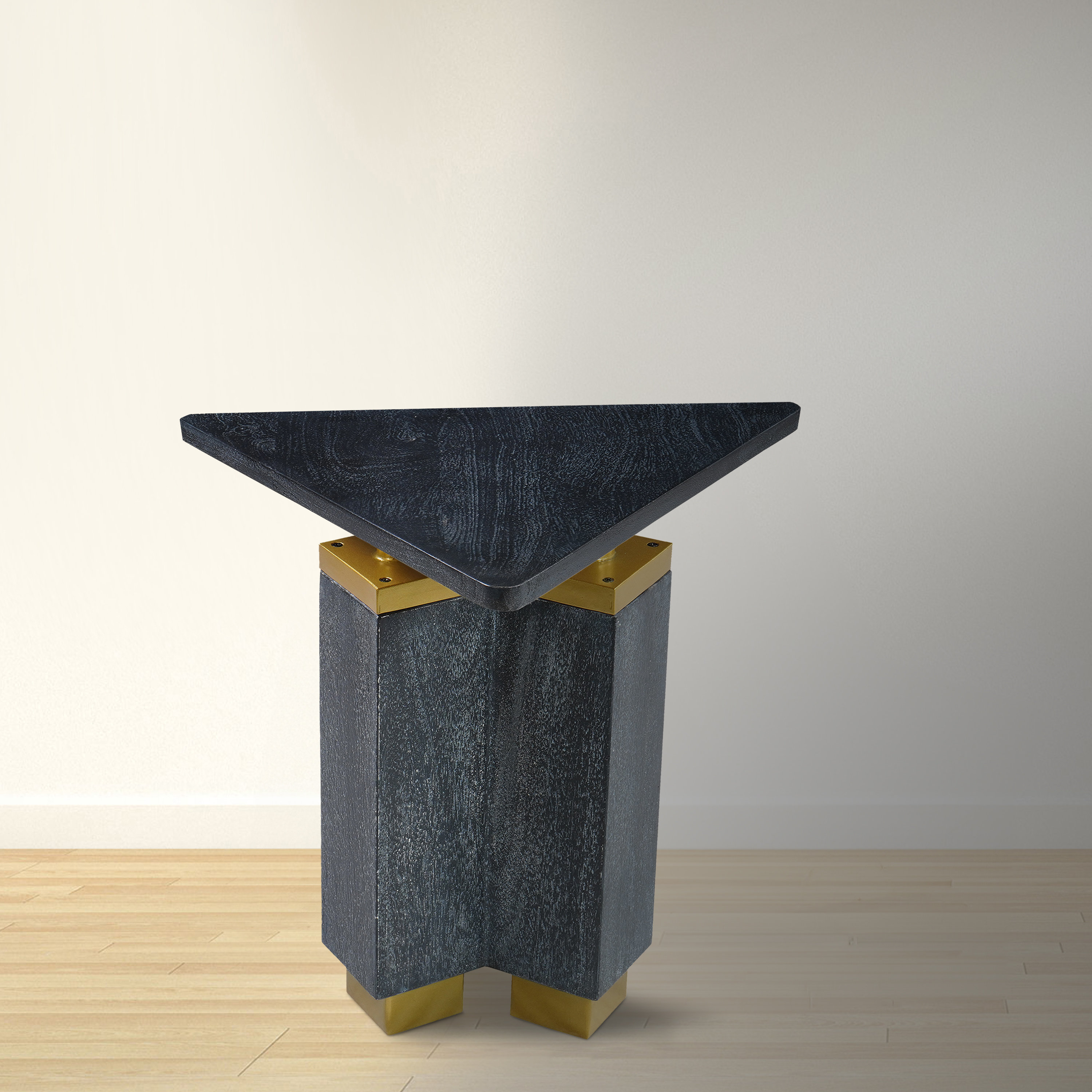 Wrought Studio™ Andes Modern Triangular End Table - Handcrafted with Gold Brass Trim and ...