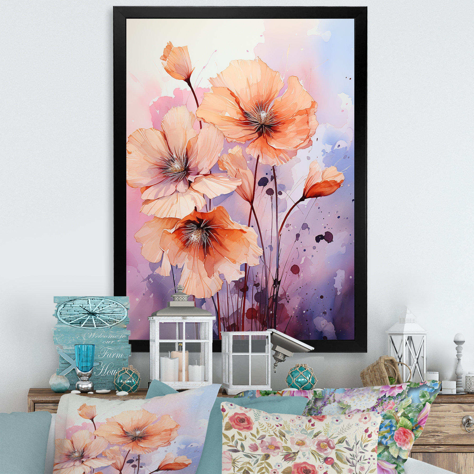 Design Art Pink And Coral Poppy Meadows I - Poppies Wall Art | Wayfair