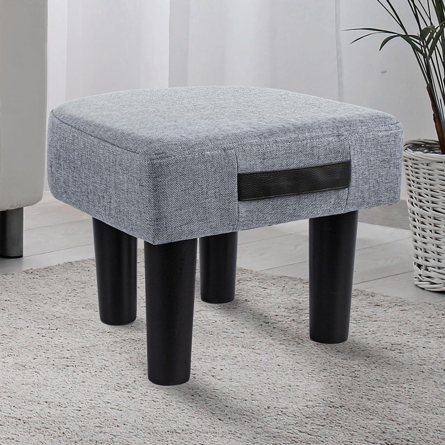 Ebern Designs Ottoman Footstool with Handle,D-Shaped Linen,9.5"H ...