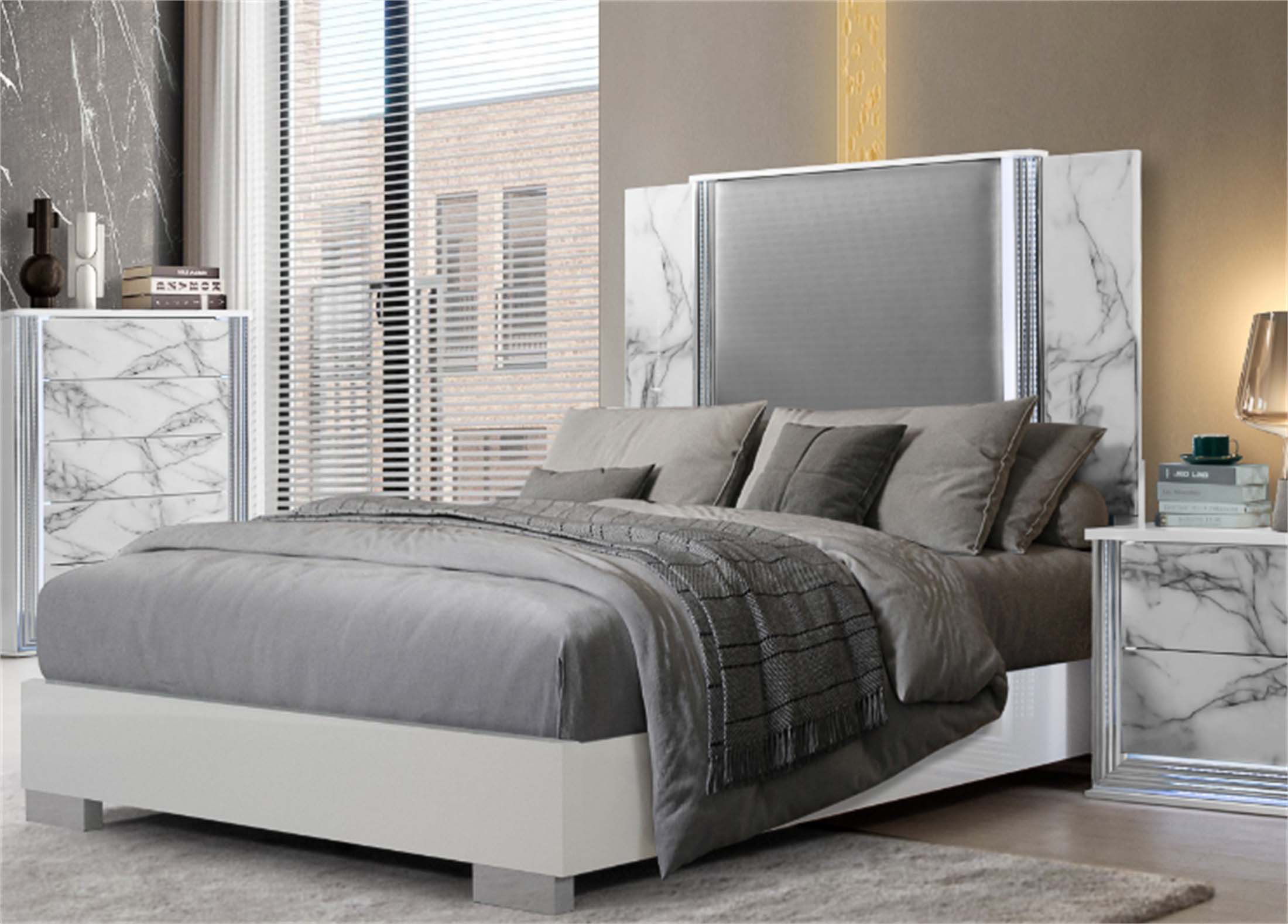 Brayden Studio Moon White Marble Queen Bed With Led - Wayfair Canada