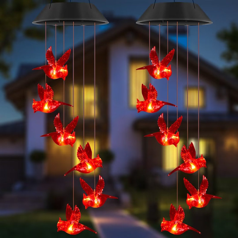 Arlmont & Co. Lasca Cardinal Wind Chime Solar Garden Lights Waterproof ...