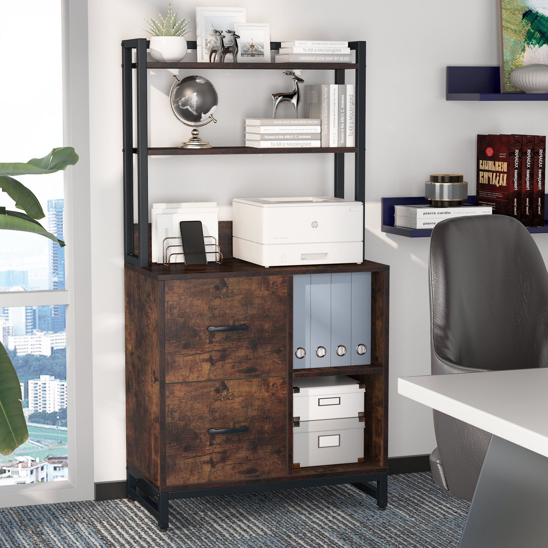 17 Stories Rustic Brown Industrial Storage Shelf, File Cabinet With ...