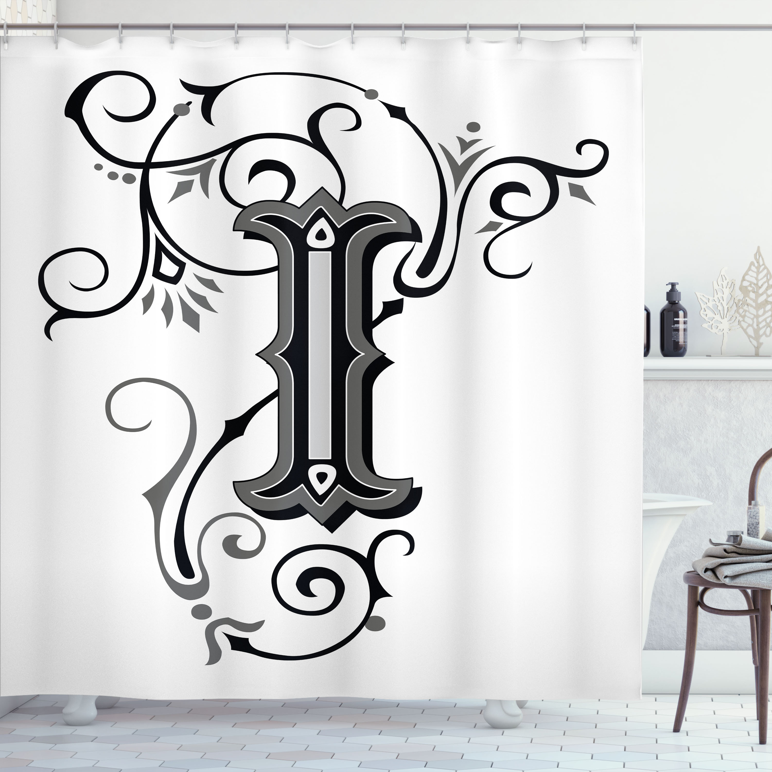 East Urban Home Letter I Shower Curtain Capitalized Abstract I Black ...