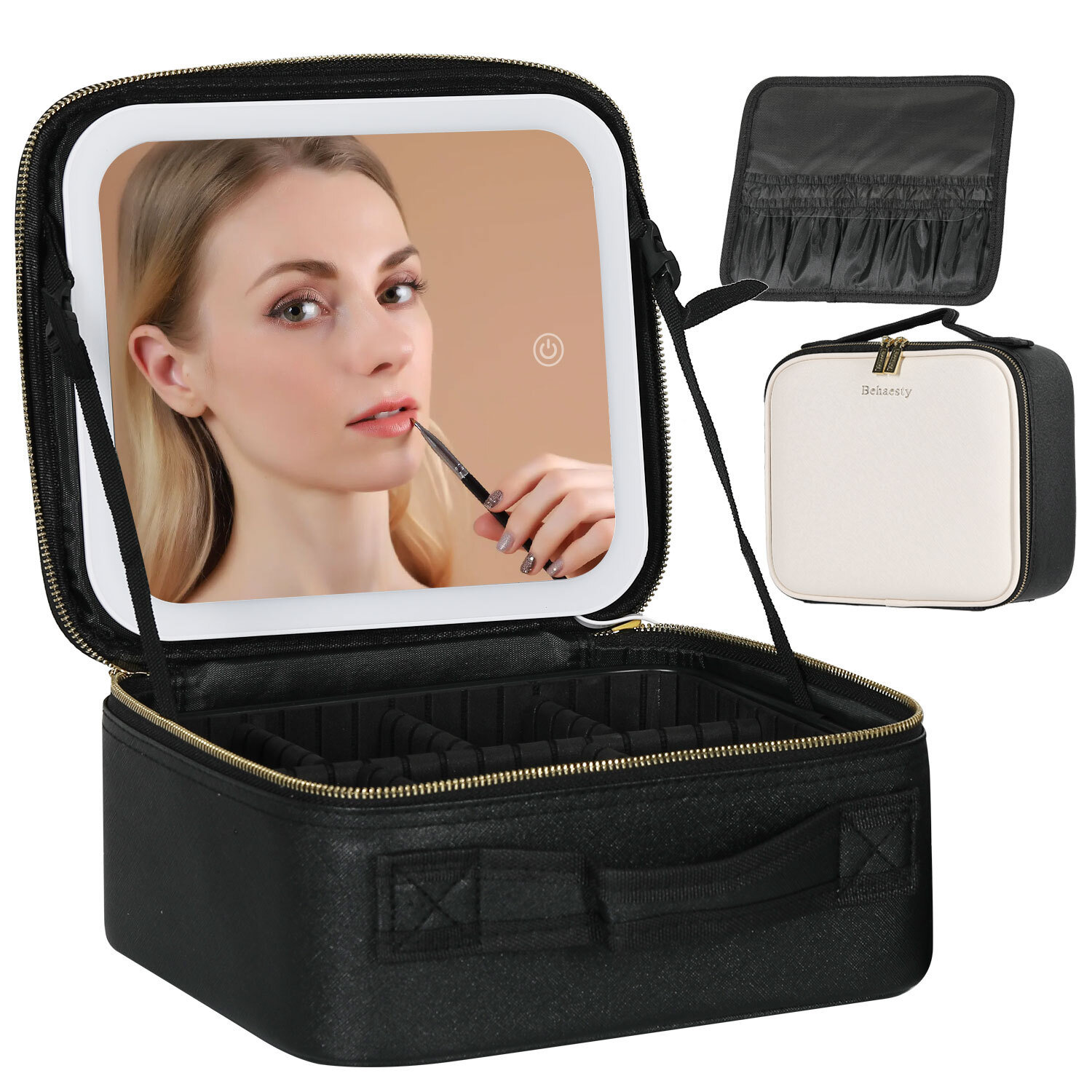 Brayden Studio Travel Makeup Bag with LED Lighted Mirror, Cosmetic ...