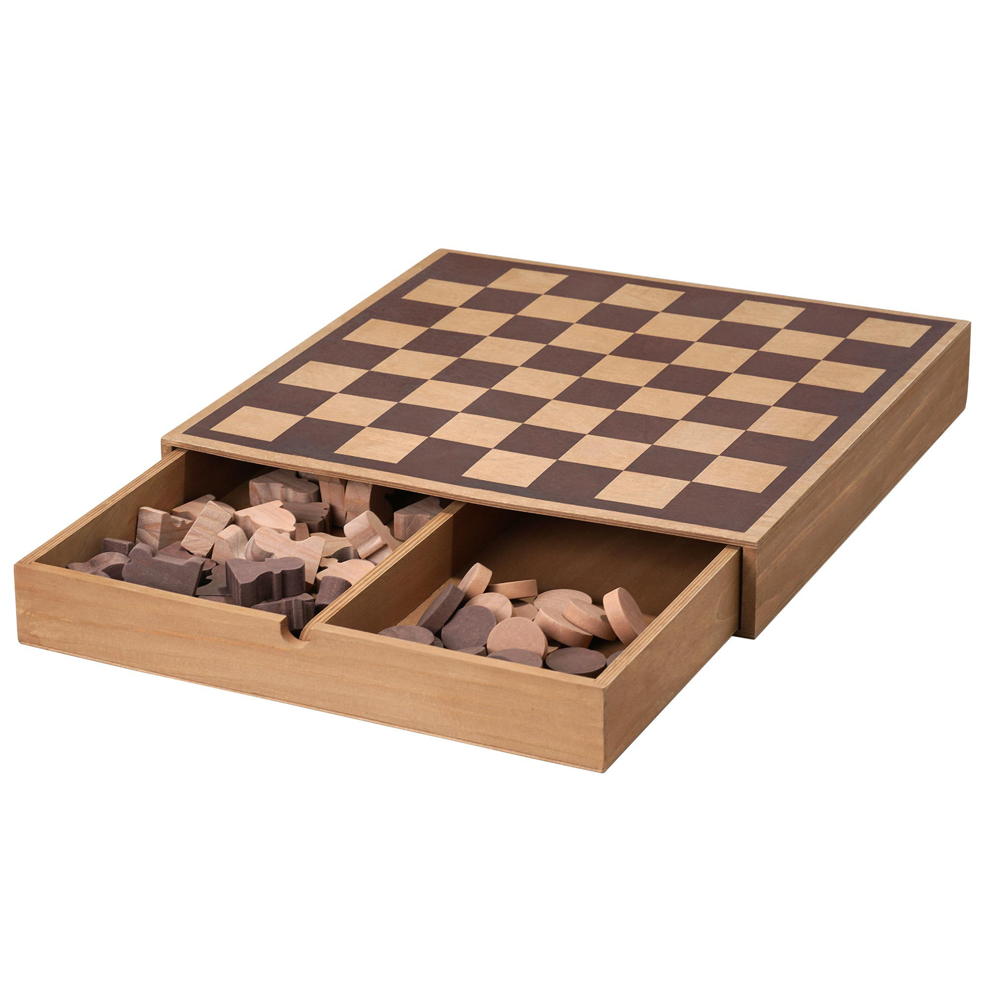 American Art Decor Wood Chess and Checkers Board Game Tabletop Set ...