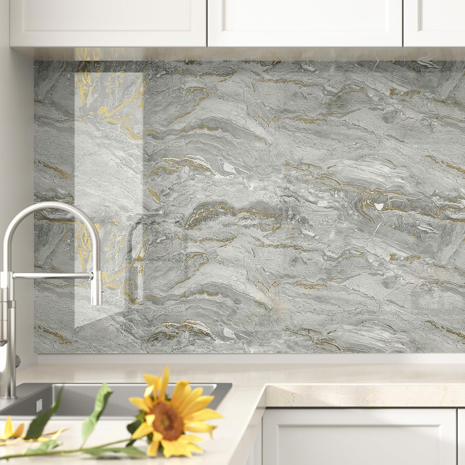 Ivy Bronx Gold Marble Contact Paper, Self-Adhesive Wallpaper For ...