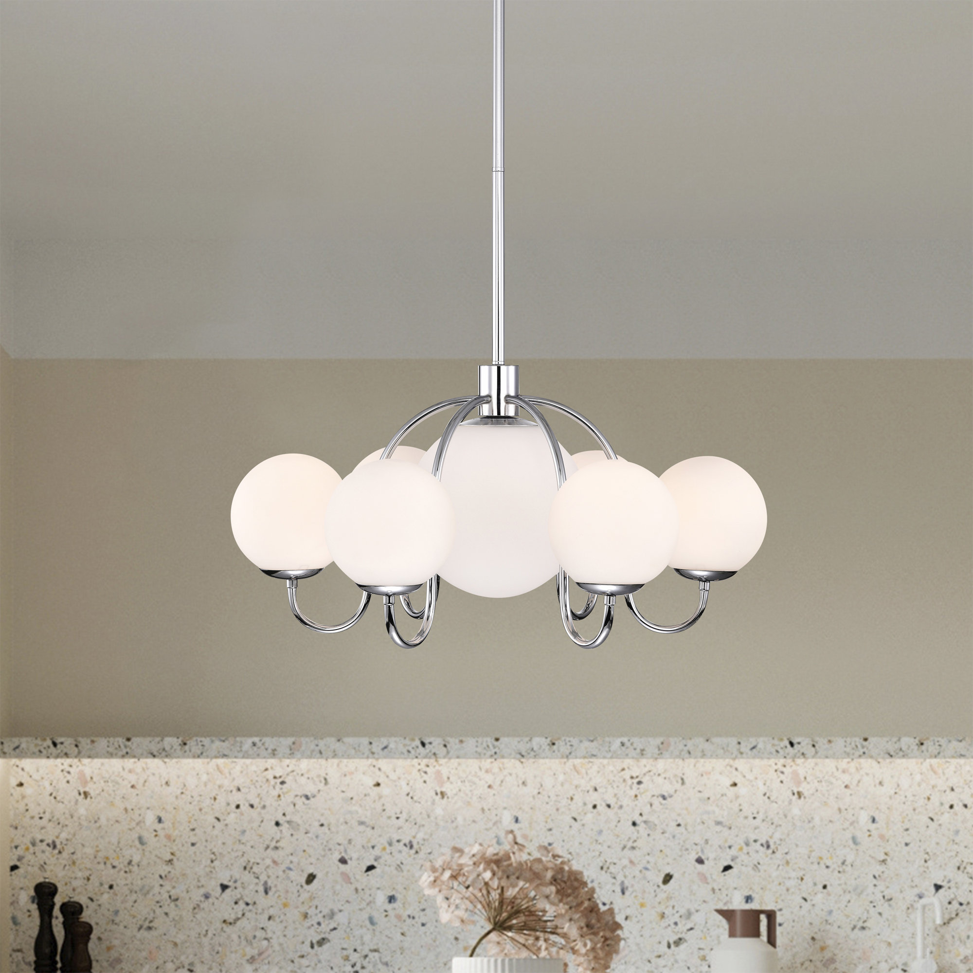 Orren Ellis Dalia 26 Inch Chome Polish Opaque Glass Chandelier With 7 ...