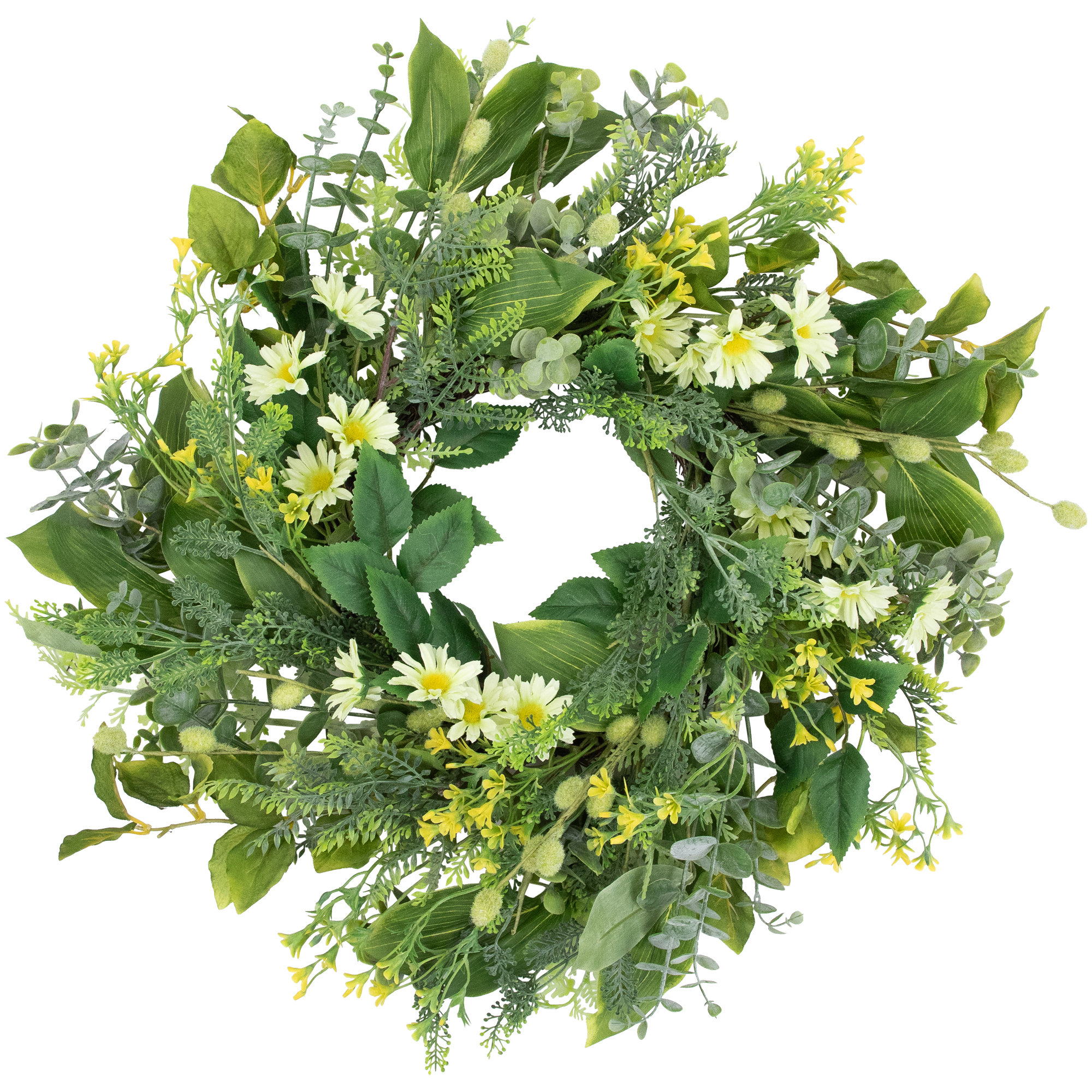 Northlight Seasonal Mixed Foliage and Daisy Spring 20" Plastic Wreath ...