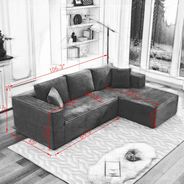 Latitude Run® 106" Cloud Sectional Couch L-Shape with Right Facing ...