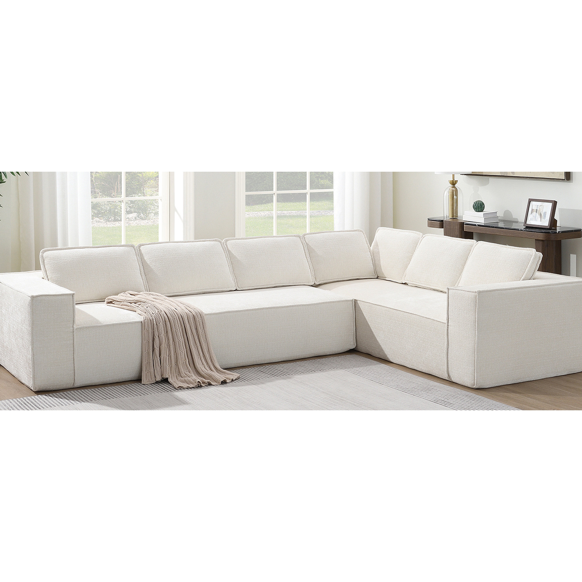 Brayden Studio® 129.5" Living Room Modular , 6 Seat Wrinkle- Chenille ...