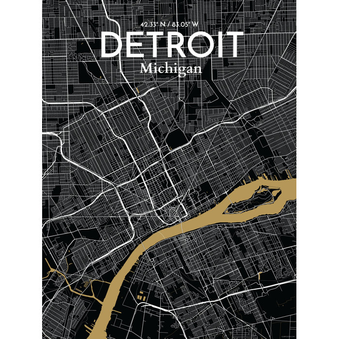 OurPoster.com 'Detroit City Map' Graphic Art Print Poster in Luxe | Wayfair