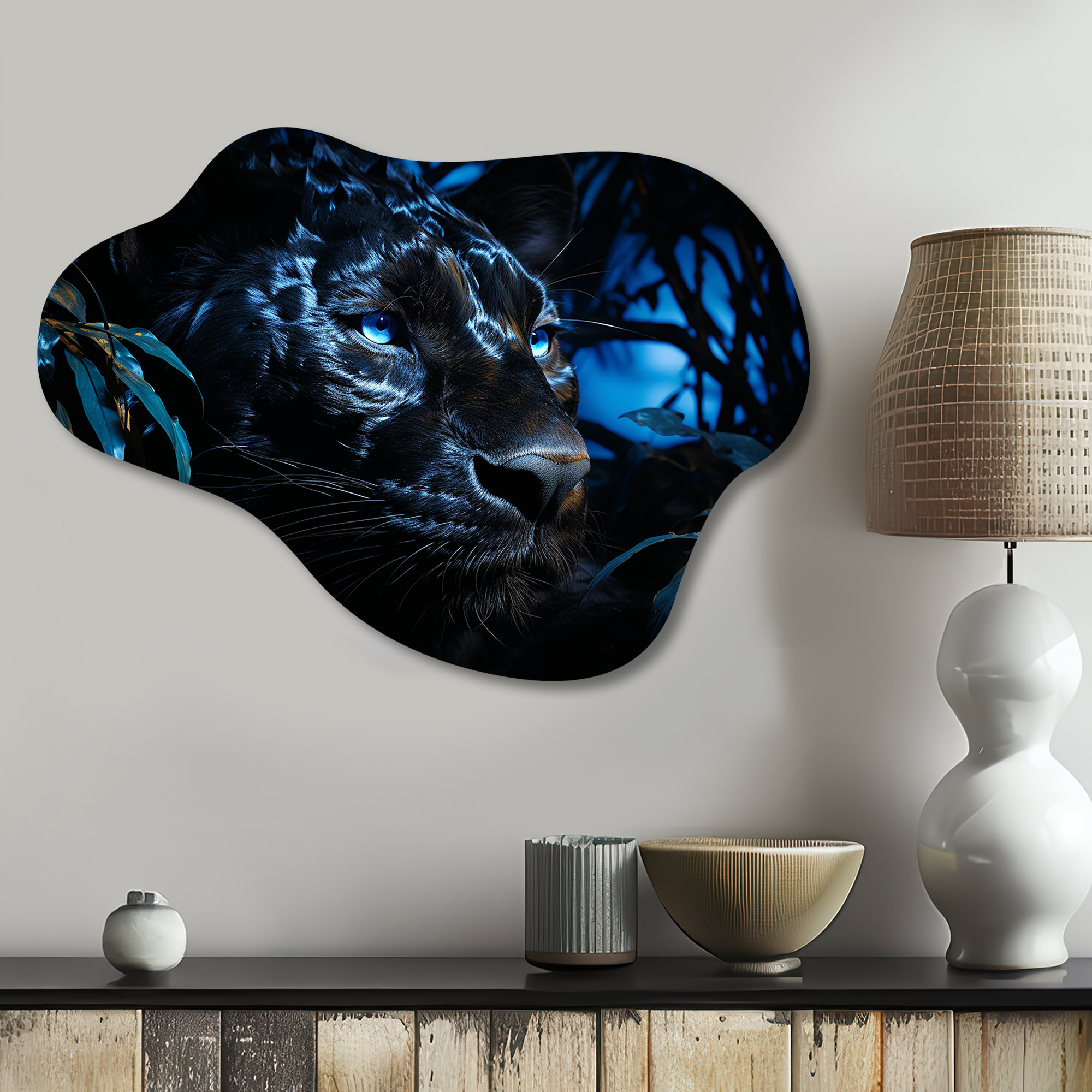 Latitude Run® Black Panther Under The Moonlight - Panther Cloud Shape Asymmetric Metal Wall ...