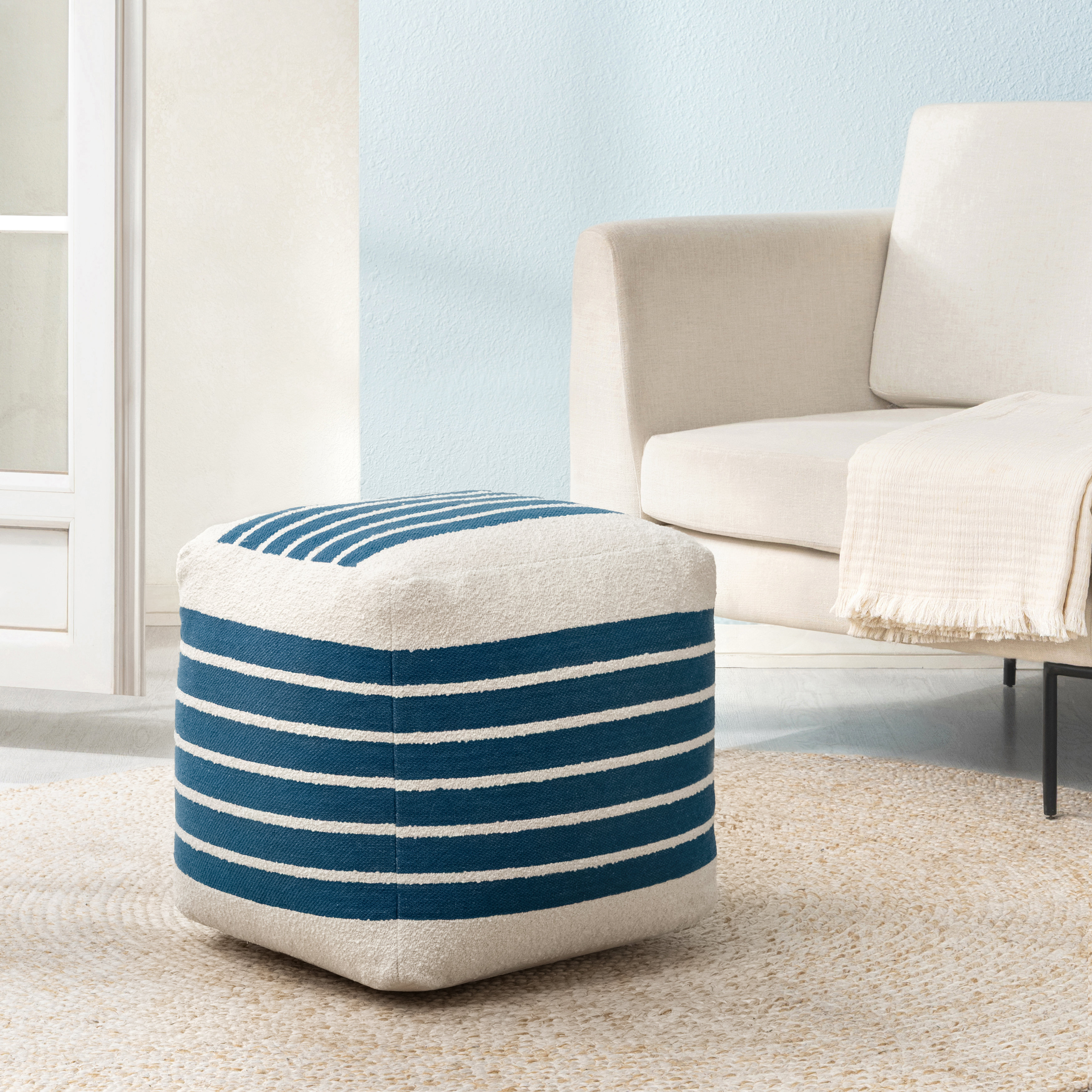 Hokku Designs Marta Mist Upholstered Pouf Ottoman | Wayfair