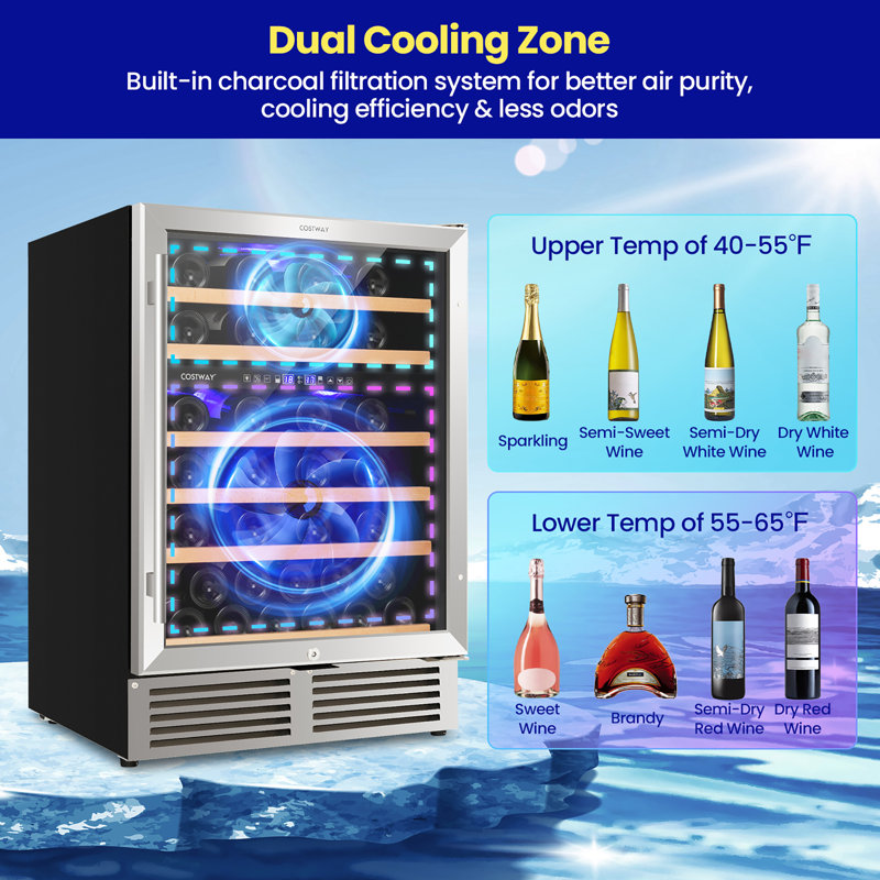 Costway 24'' 51 Bottle Dual Zone Free-standing Wine Refrigerator | Wayfair