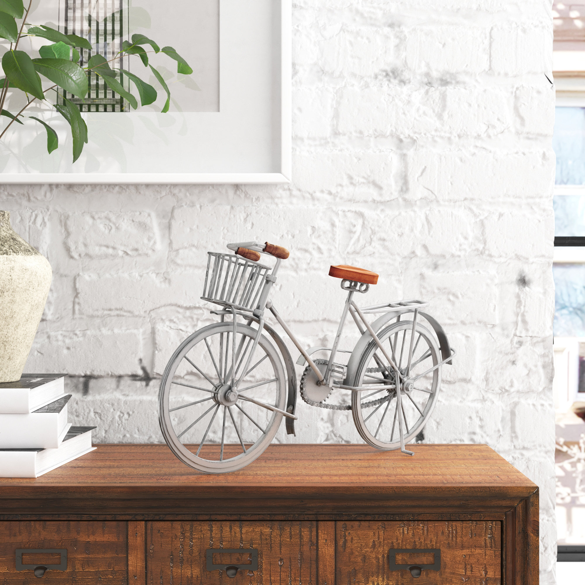 Williston Forge Juwon Metal Bike Decorative Silver Sculpture with Wood ...