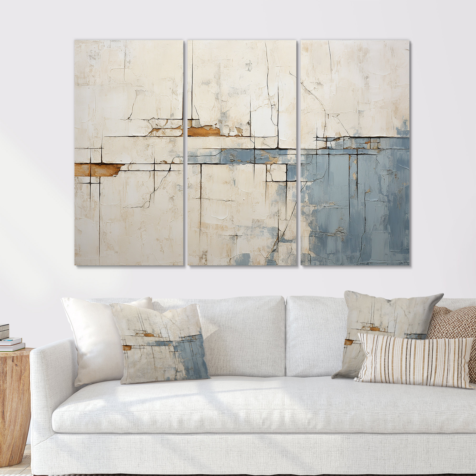 Ivy Bronx Abstract Blue Beige Road Collage - Abstract Collages Wall Art ...