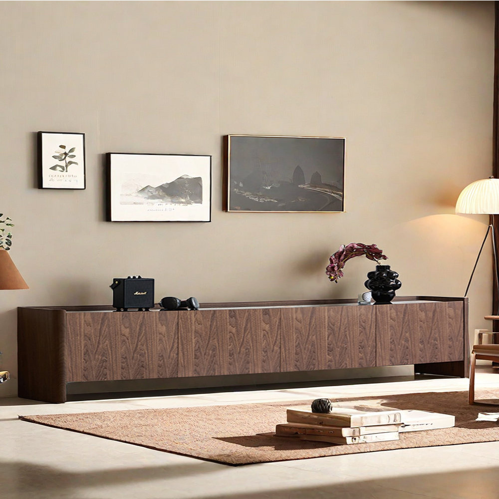 Aurora Craft Solid Wood Floor TV Stand With Tempered Glass 94.48 ...