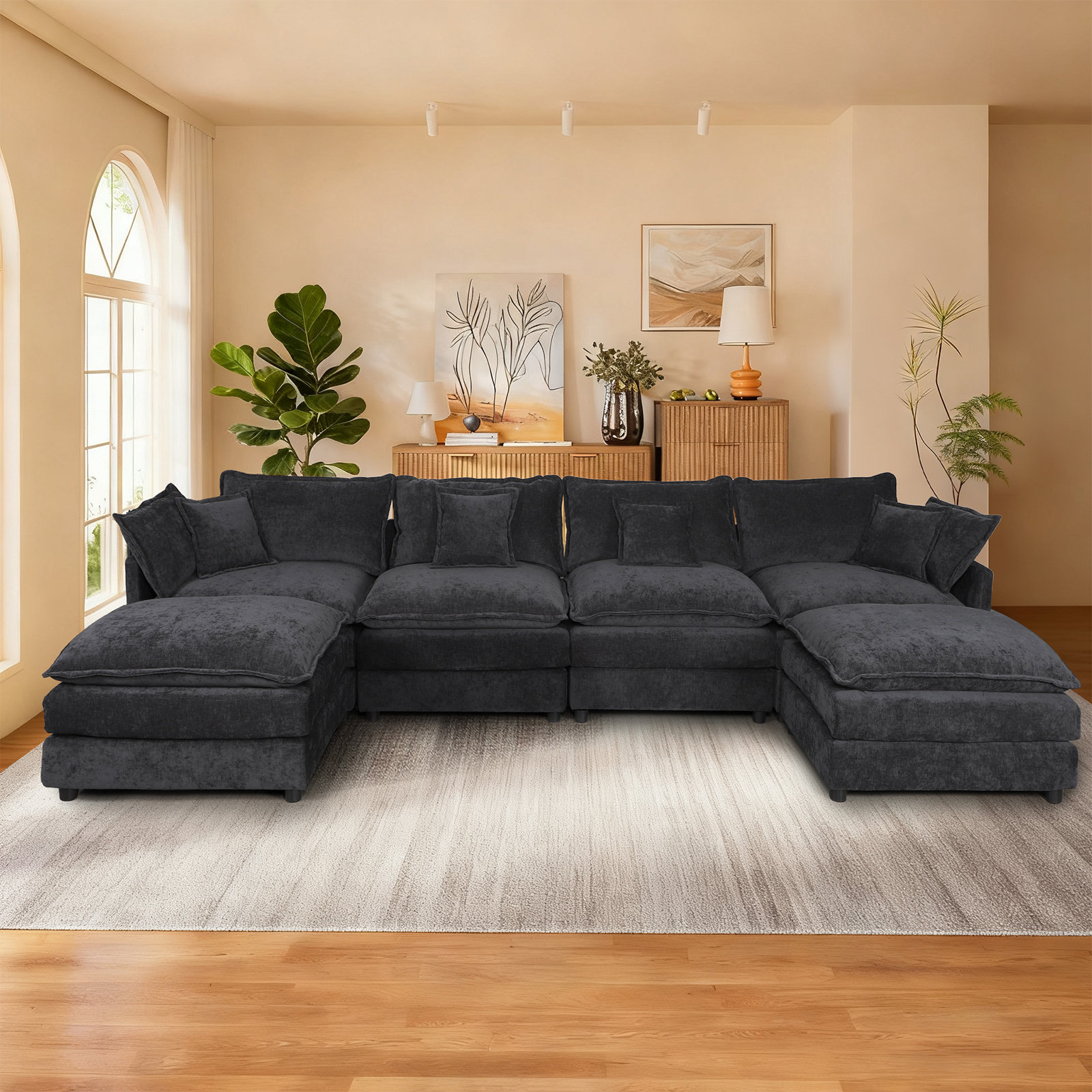 Ebern Designs 140.5" U-Shaped Modular Sectional Sofa, 4-Seater Cloud ...