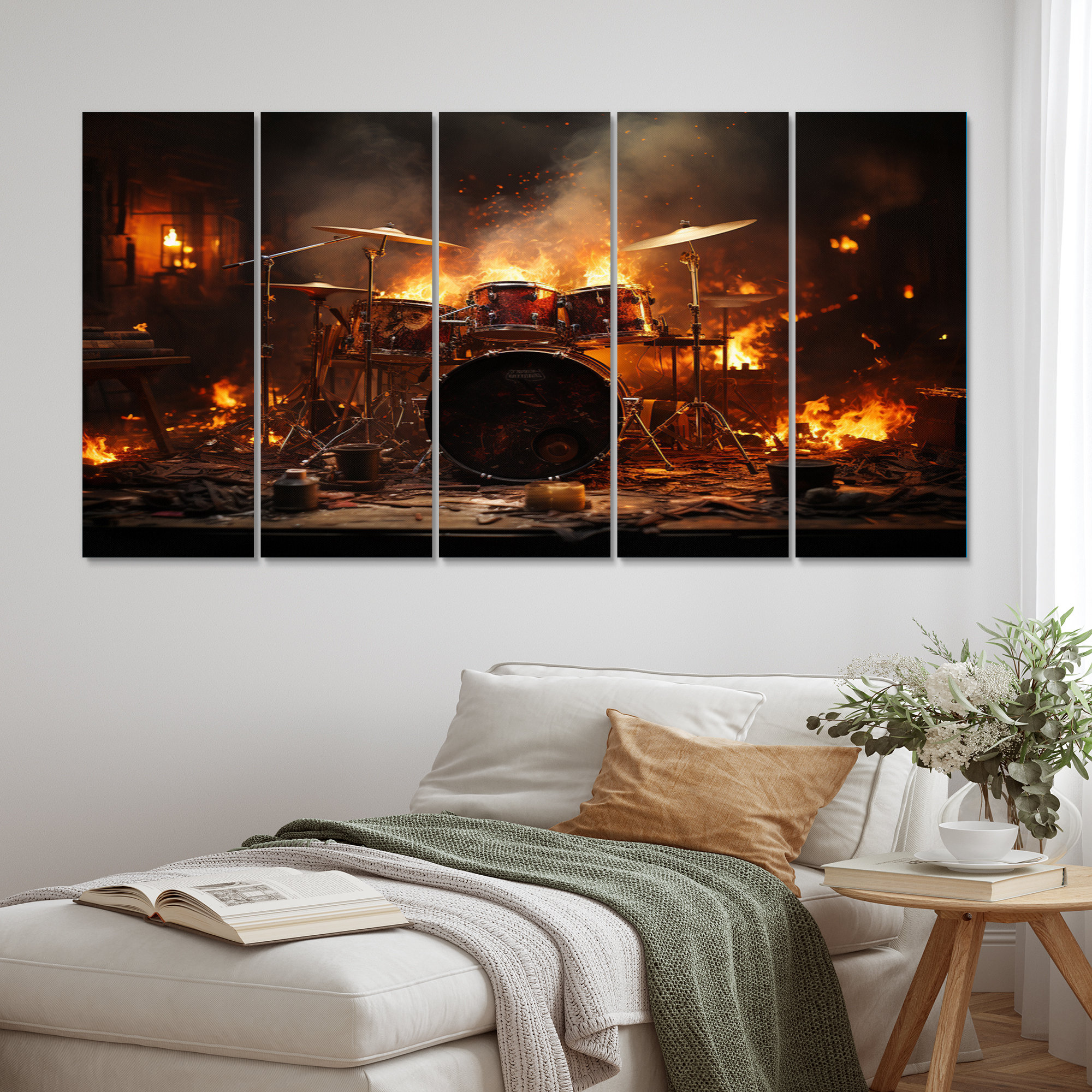 Latitude Run® Orange Black Fire Drums Tools Music II - Music Metal Wall ...