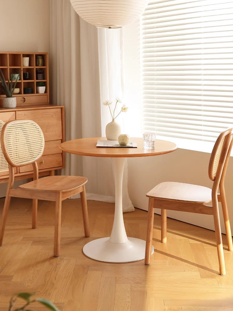 Ebern Designs Cream-Style Solid Wood Round Dining Masie Set for Balcony ...