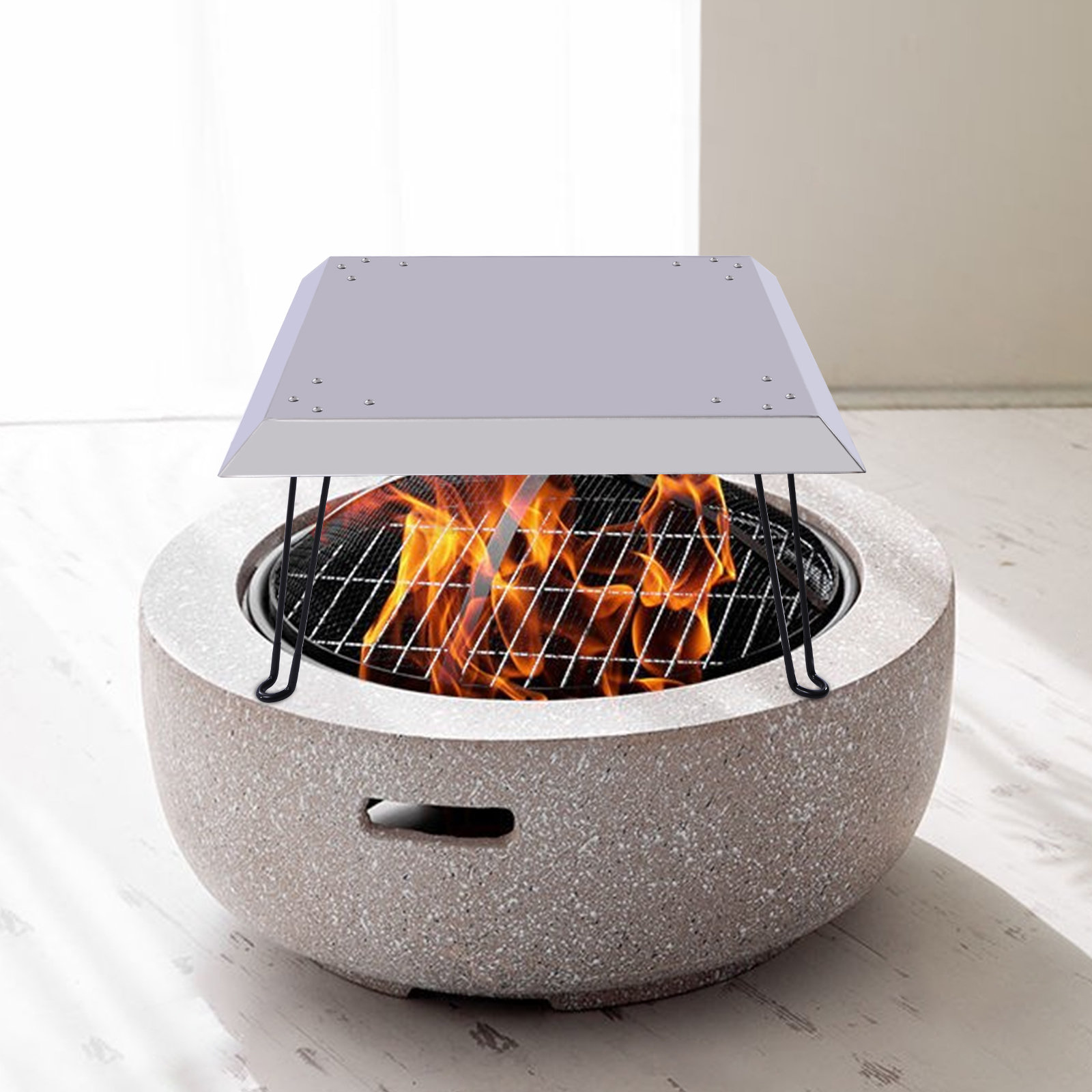 Arlmont & Co. Ivyann Fire Pit Heat Deflector Outdoor Square Fire Pit ...