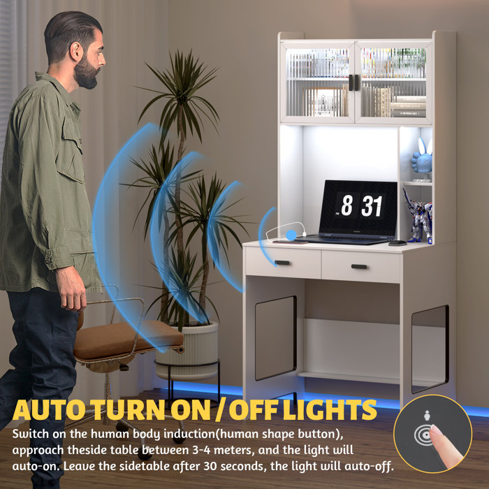 Latitude Run® Berwaldt 31.5'' W Rectangle Computer Desk with Hutch and ...