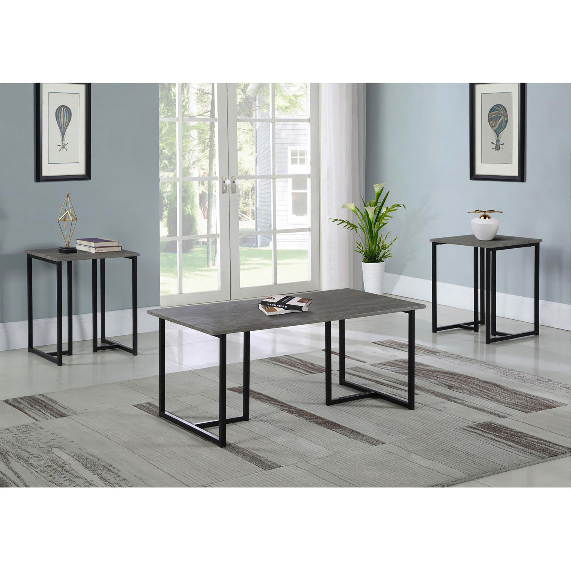 Latitude Run® Coffee & End Tables - 3 Grey And Black Table In ...