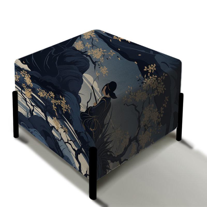 Design Art Japan Blue Samurai Silhouettes - Japanese Square Ottoman ...