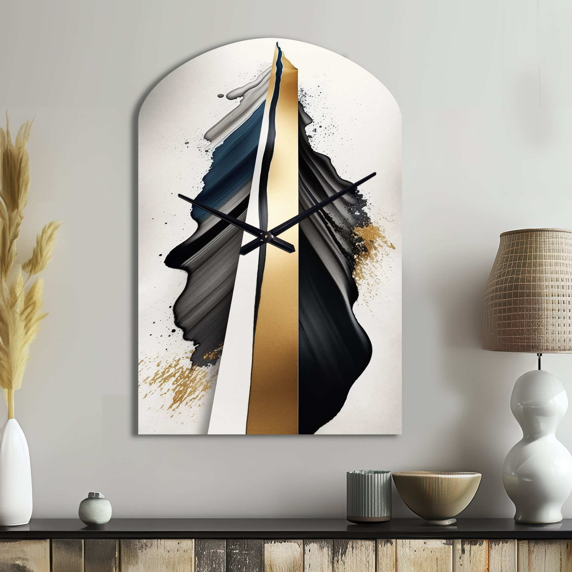 Design Art Black And Gold Cubic Expression VII - Cubism Arch Metal Wall ...