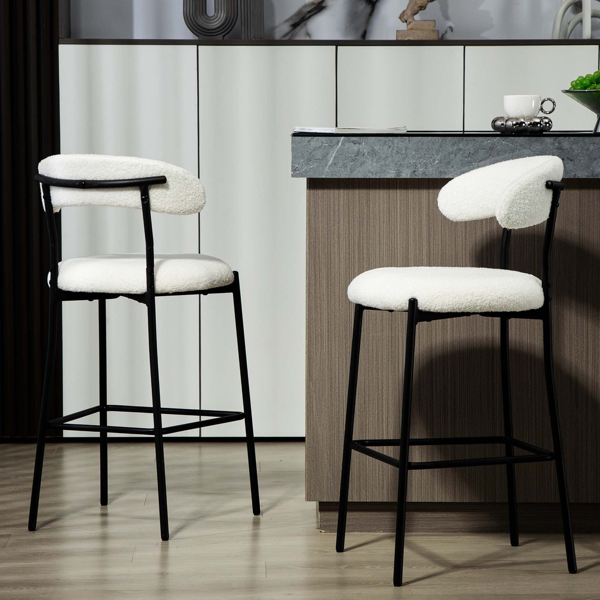 Mercer41 26'' Counter Height Bar Stools Teddy Fabric Cover Kitchen ...