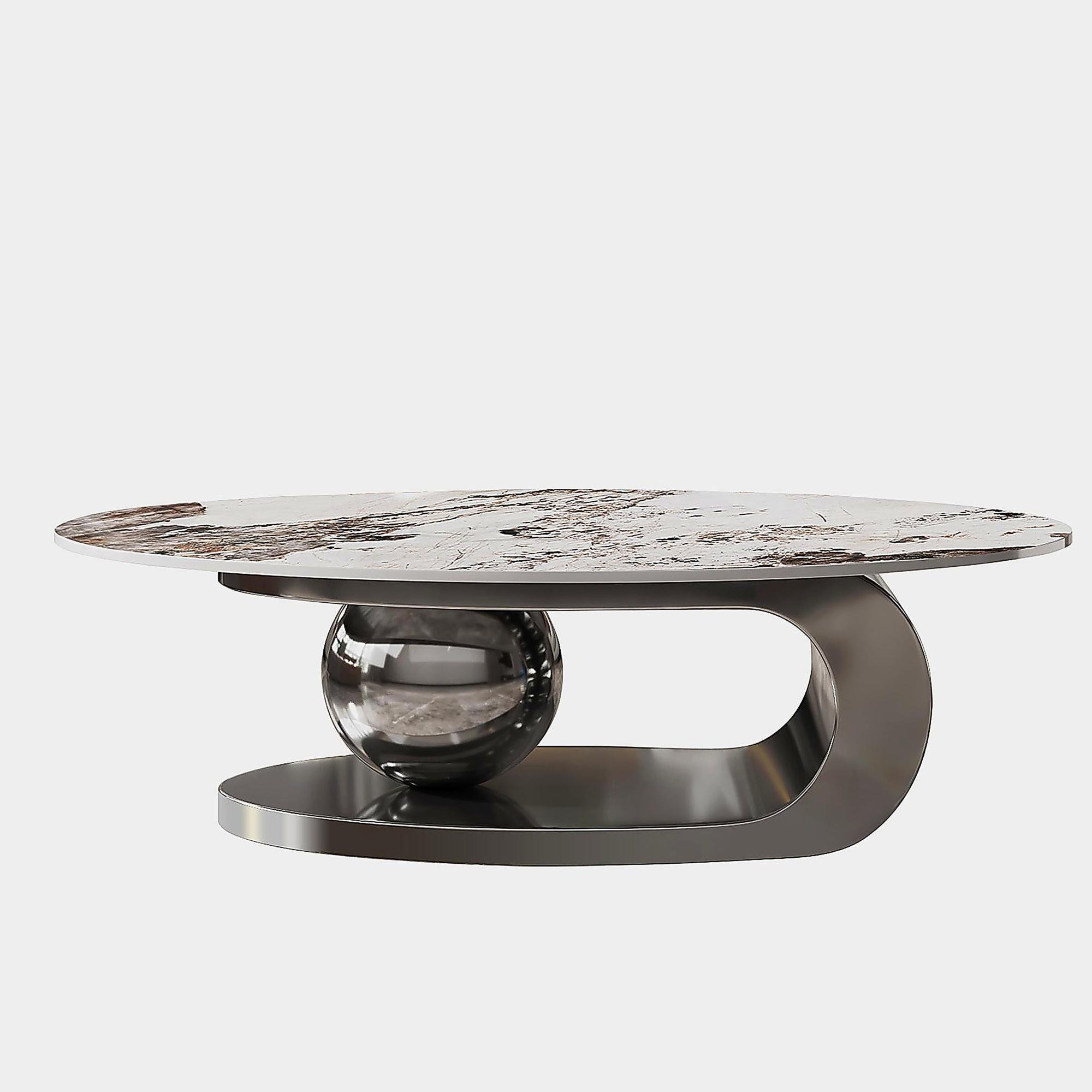 Latitude Run® 51 Inches Oval Faux Marble Coffee Table for Living Room ...