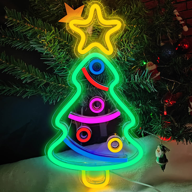 Latitude Run® Christmas Tree LED Neon Sign – USB Powered Wall Decor for ...