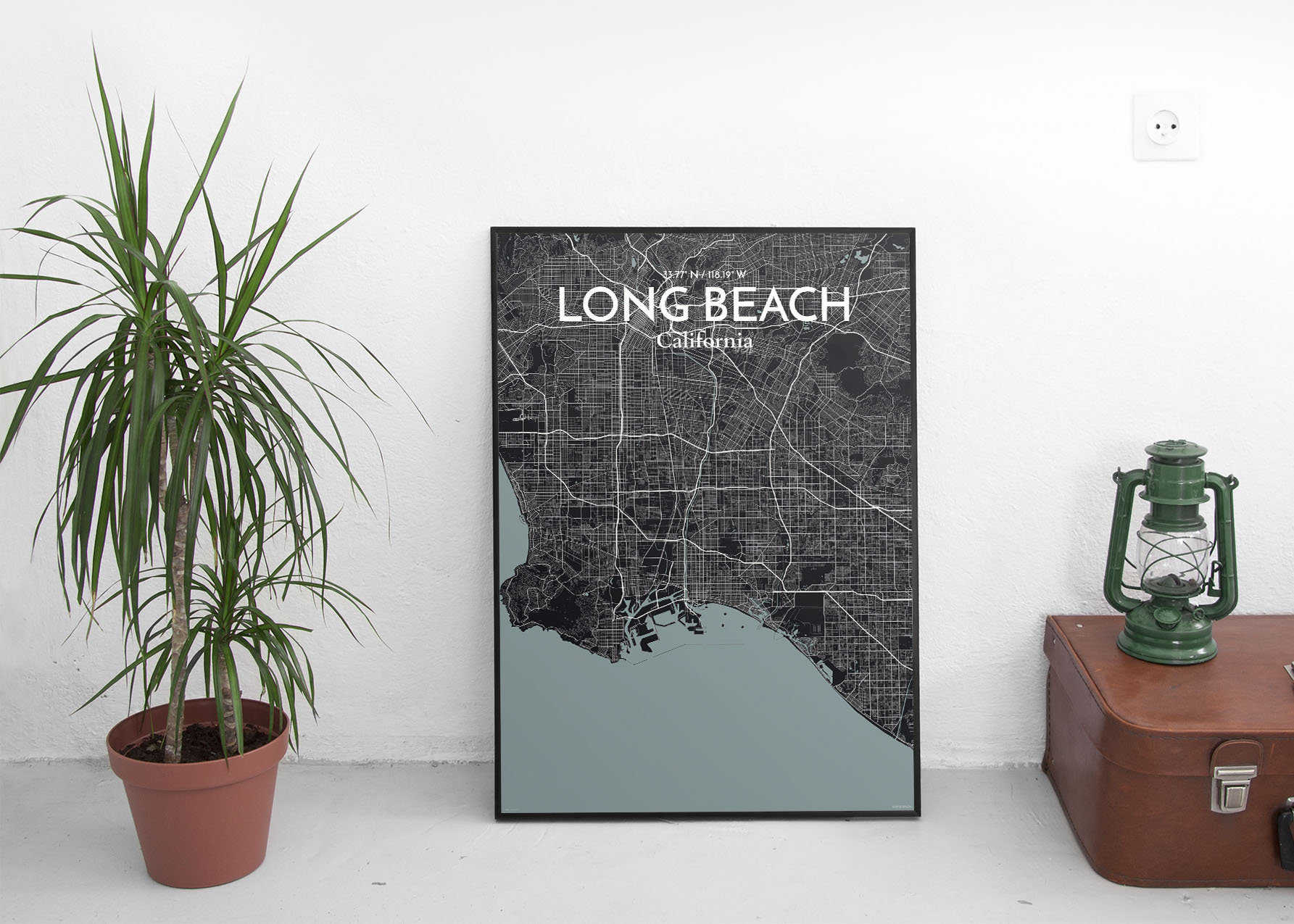 Williston Forge 'Long Beach City Map' Graphic Art Print Poster in Black ...