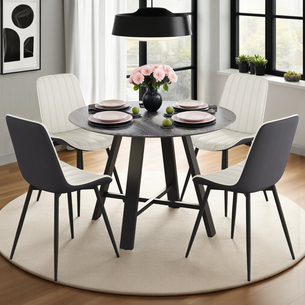 George Oliver 42" Round Dining Table Set, Grey Wood Grain Table with 4 ...