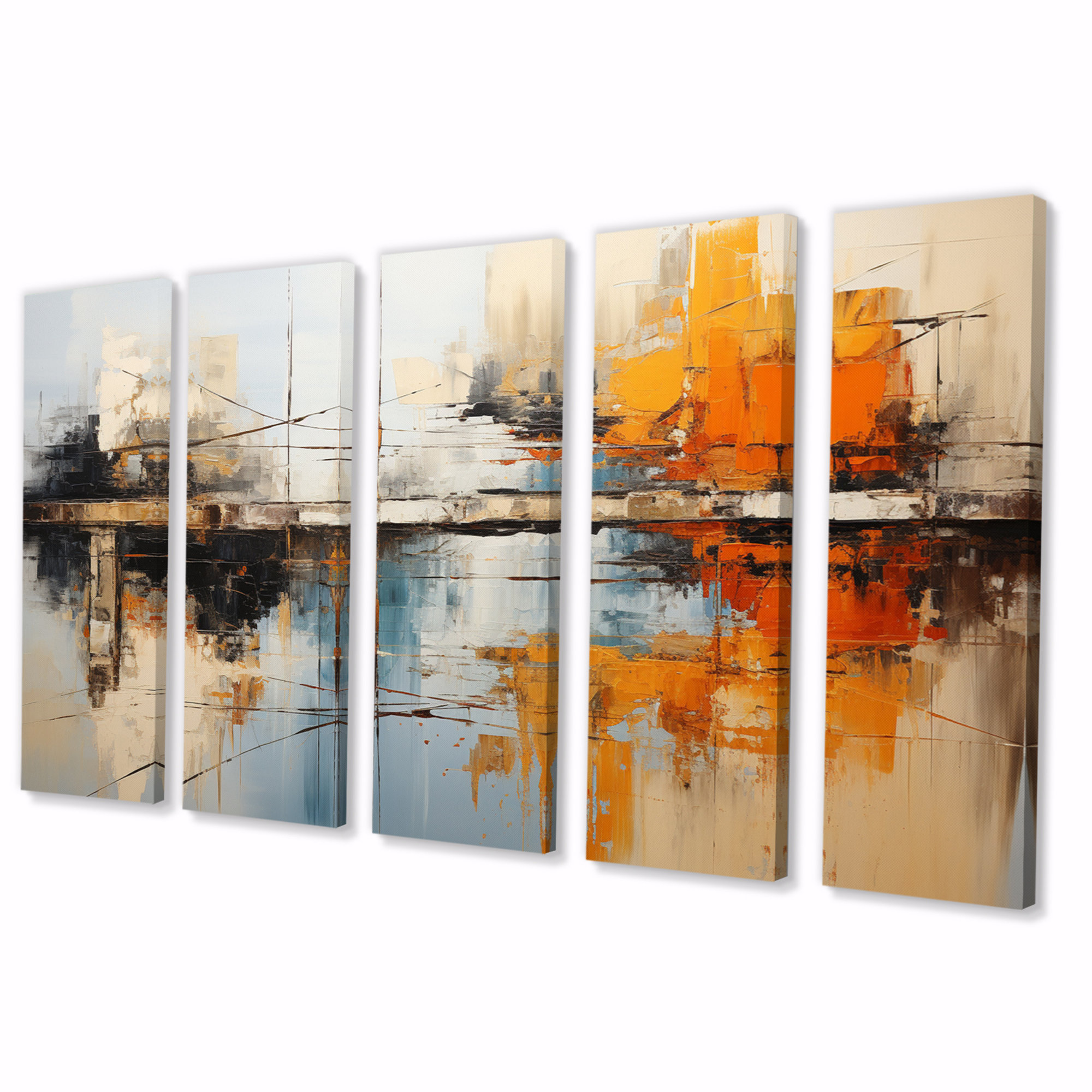 Design Art Green Orange Bold Flow Collage - Abstract Collages Canvas ...