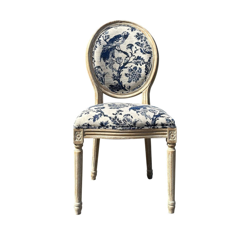 One Allium Way® Blue Fowl & Fruit Jacquard Dining Chair | Wayfair