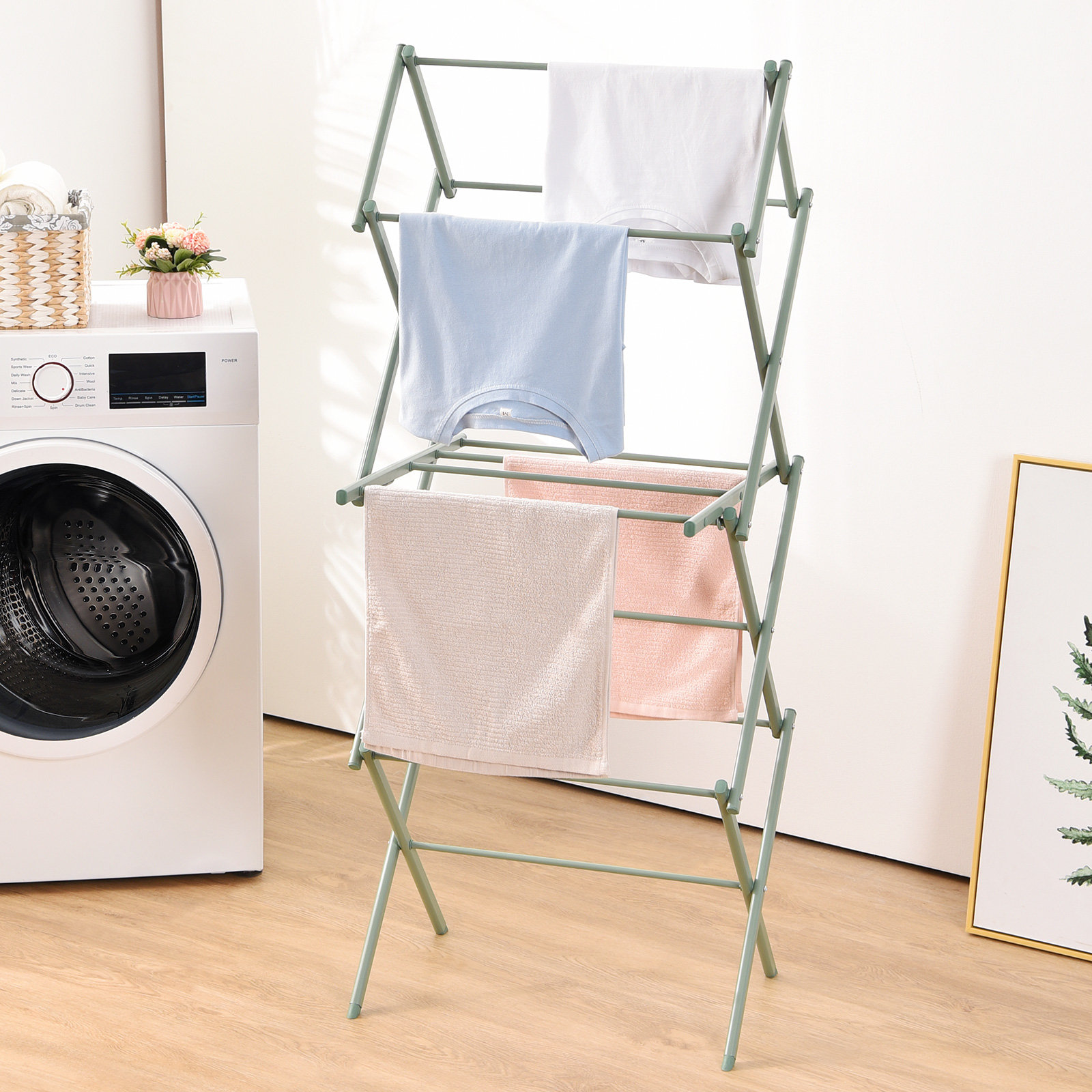 Rebrilliant Metal Clothes Drying Rack, Foldable Laundry Drying Rack, 3 ...