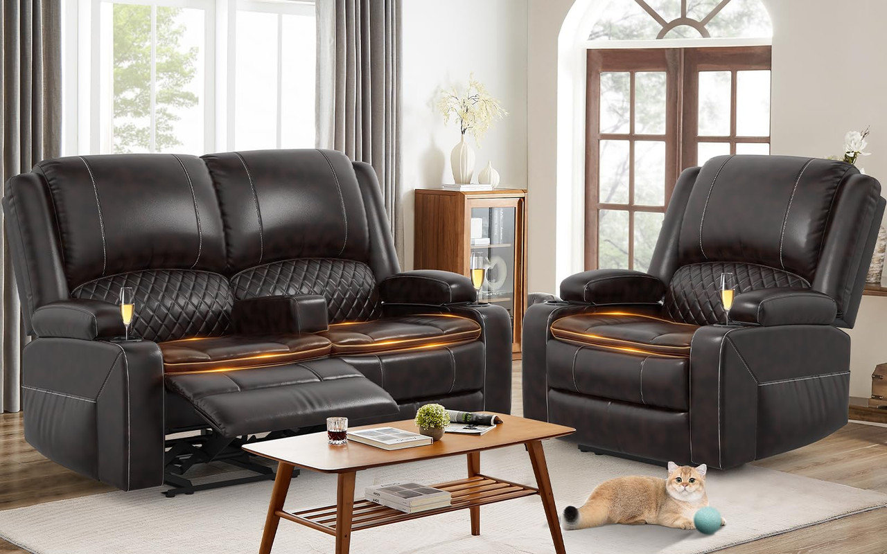 Hokku Designs 2+1 Pieces In Living Room, Reclining Loveseat Leather ...