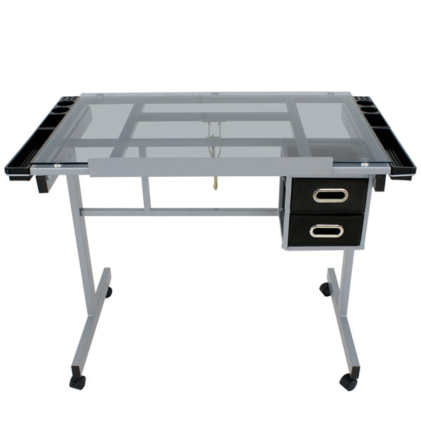 Inbox Zero Drafting Table Craft With Glass Top Drawing Desk Art Work ...