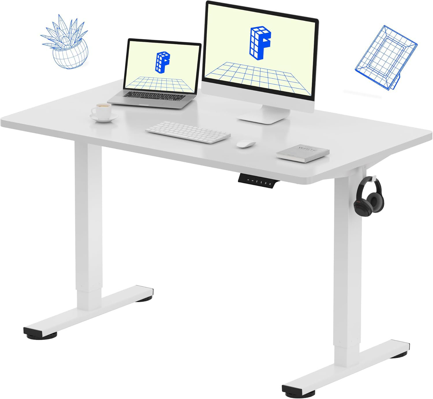 Inbox Zero One-Piece Standing Desk, 48 x 24 Inches Solid Desktop Height ...