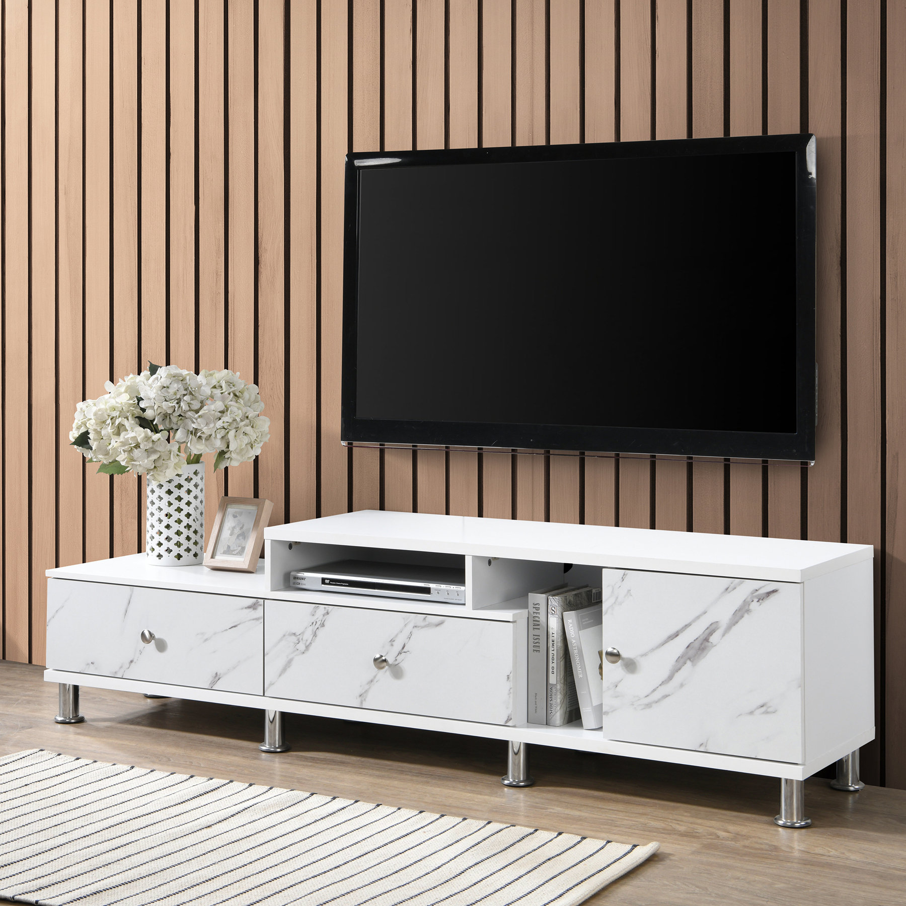 XINYUEHE 1pc Modern Sleek White Finish Faux Marble Accents Silver-tone ...