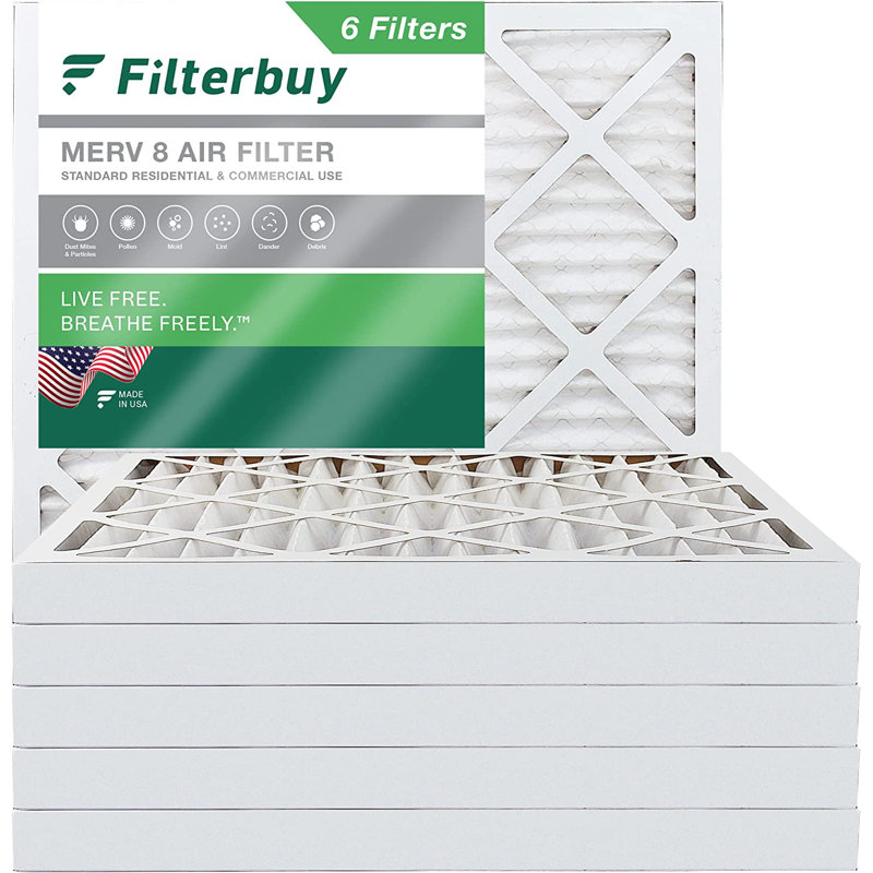Filterbuy 25x25x2 Air Filter MERV 8, Pleated HVAC AC Furnace Filters ...