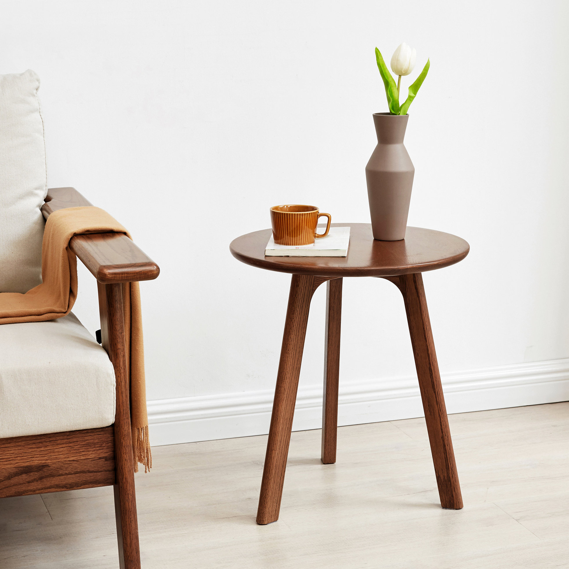 George Oliver Small Oak Wood Side Table, Round End Table For Bedroom ...