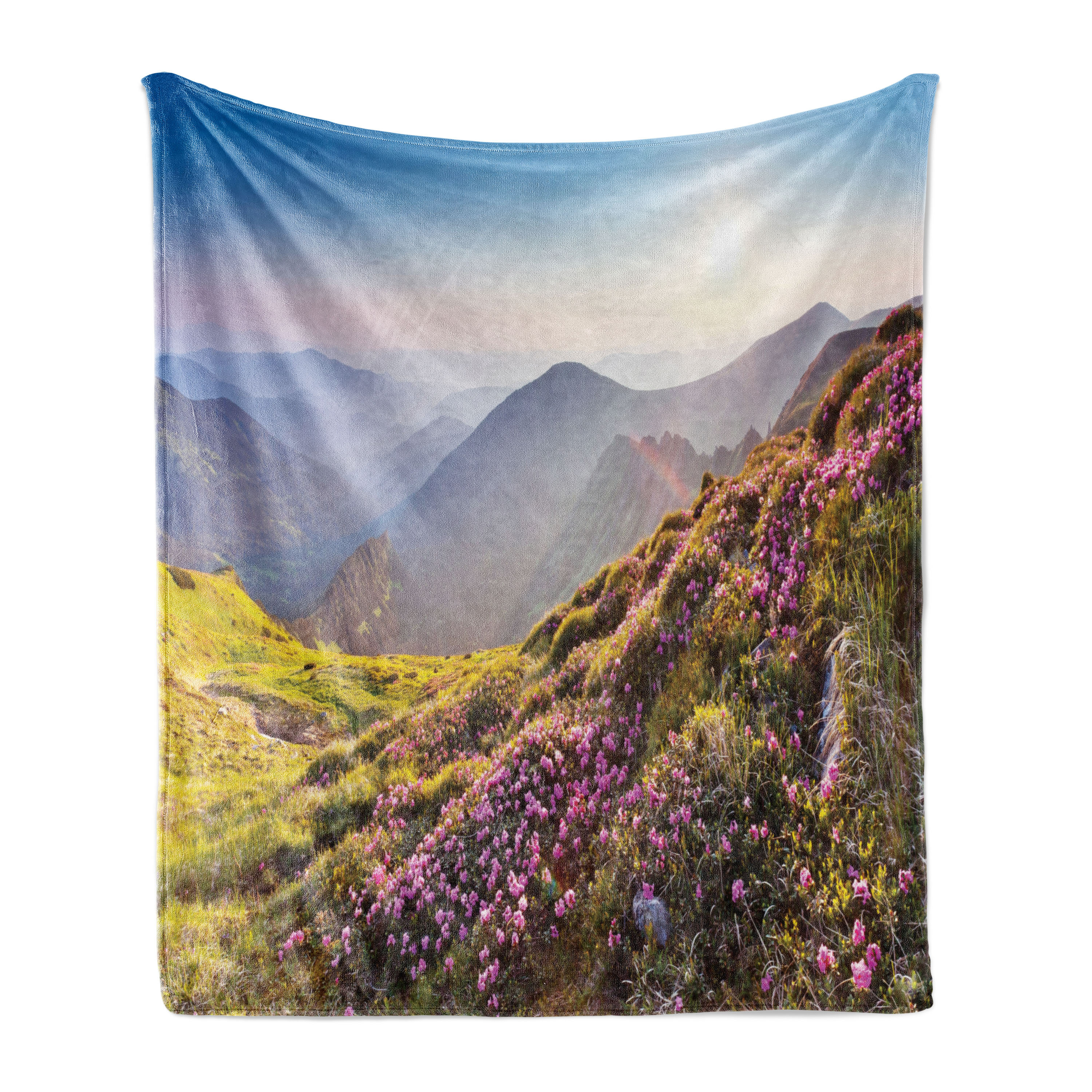 Ambesonne Landscape Fleece Throw Blanket Pink Rhododendron Flowers ...