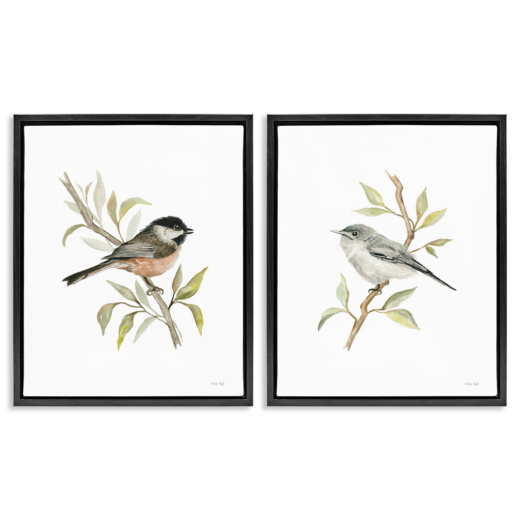Lark Manor Small Birds on Branches 2 PC Framed Floater Canvas Set by ...