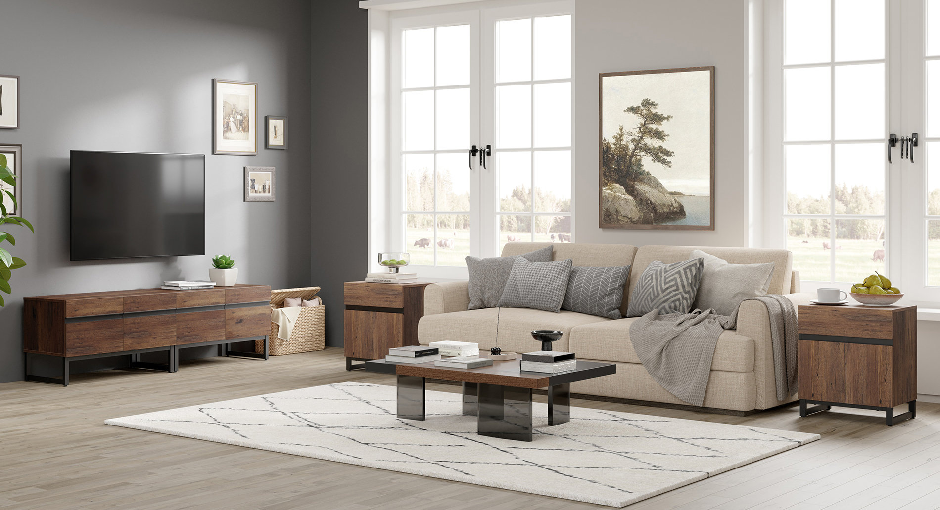 Latitude Run® Garner TV Stand And End Table Set Of 3, Living Room Table ...